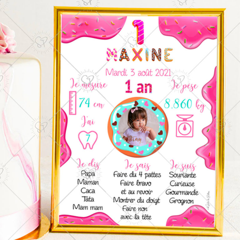 Affiche anniversaire personnalisée Donuts - Du Soleil et des Paillettes