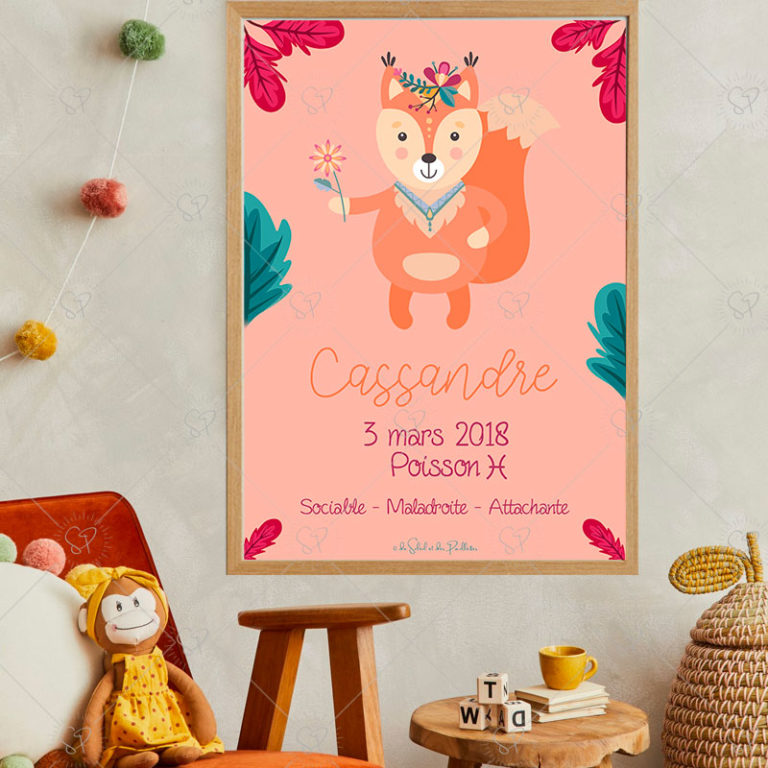Affiche prénom personnalisée animaux boho - Du Soleil et des Paillettes