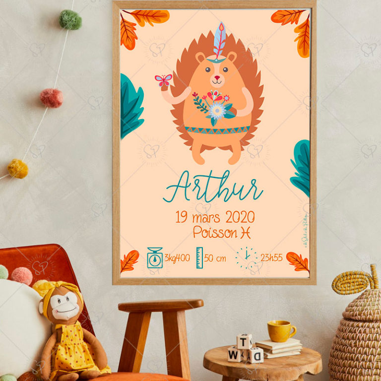 Affiche prénom personnalisée animaux boho - Du Soleil et des Paillettes