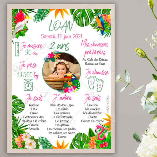 Affiche anniversaire personnalisée tropicale - Du Soleil et des Paillettes